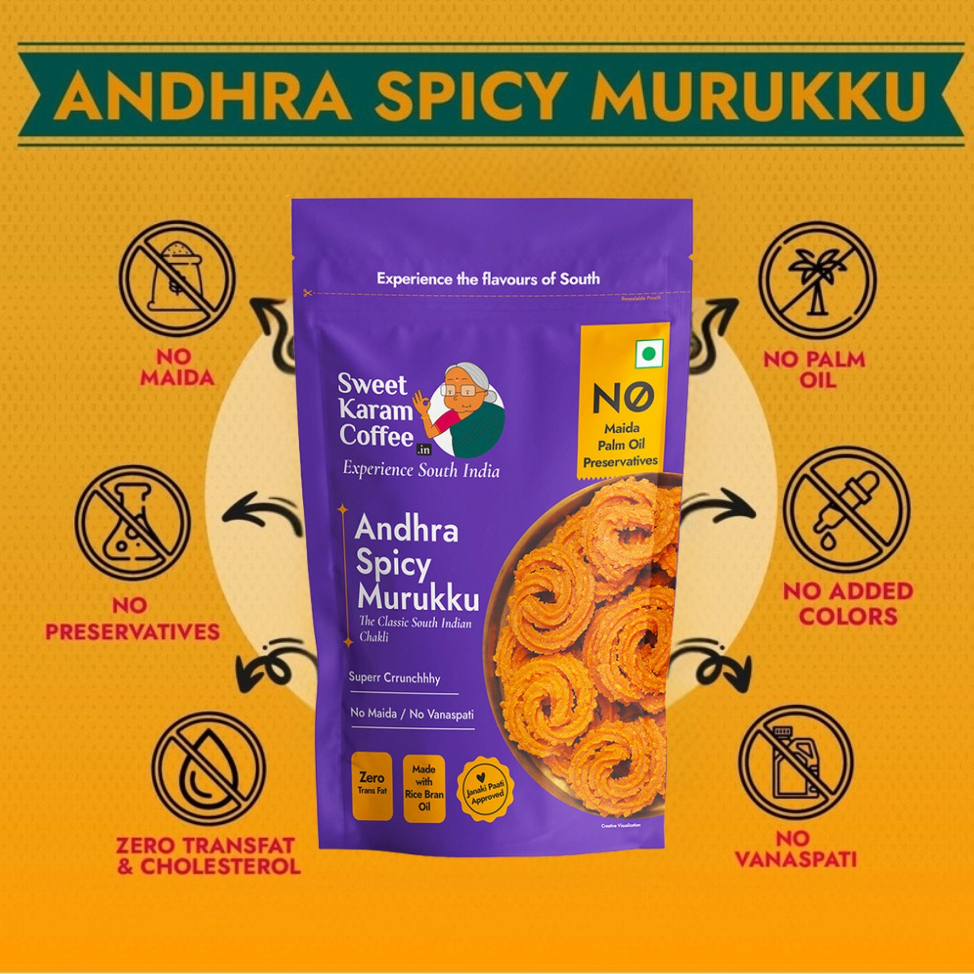 Buy Spicy Andhra Murukku Online | Chakli Snacks | Sweet Karam Coffee